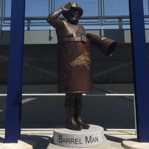 Denver Broncos Barrel Man - Hanlon Sculpture